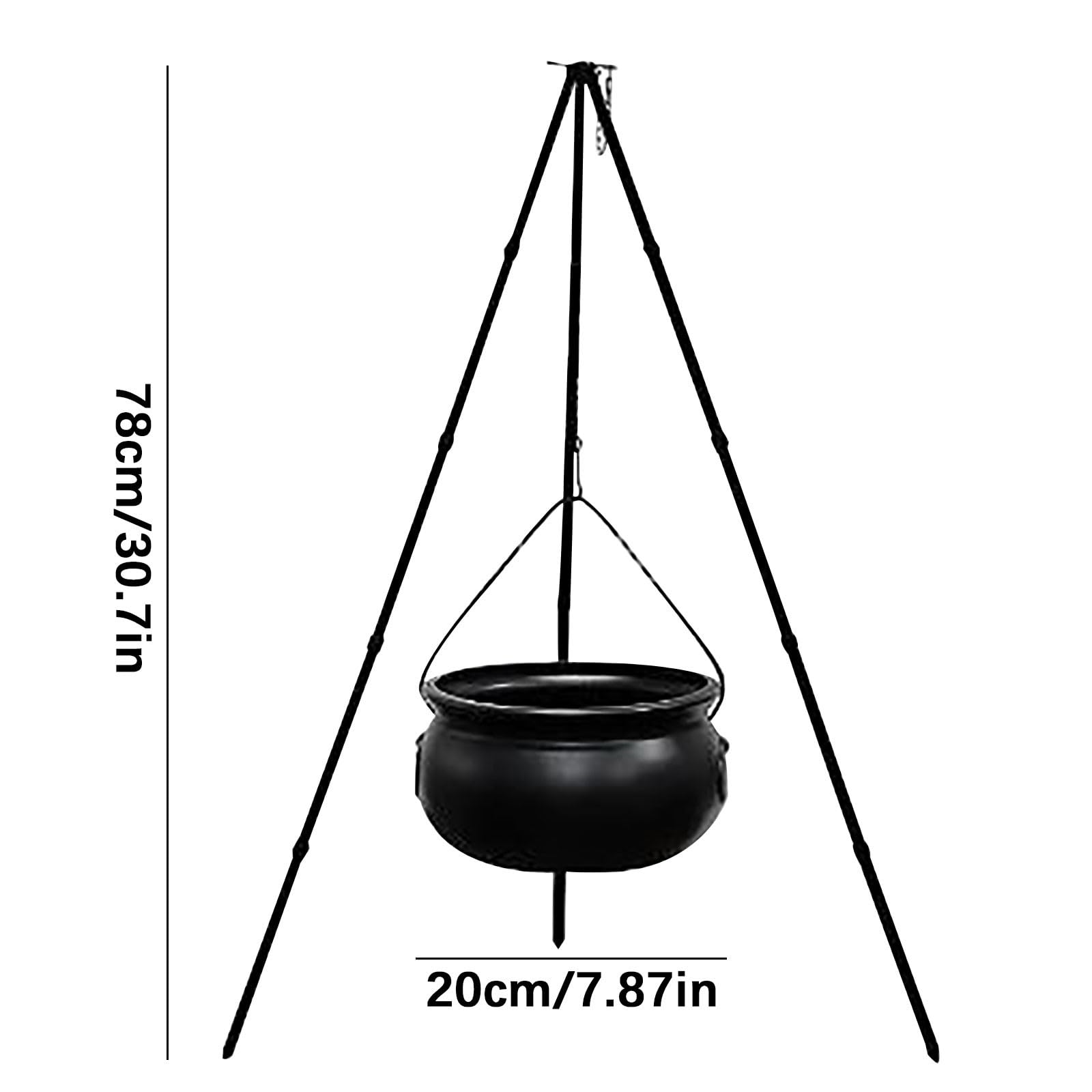 Witches Cauldron, Large Halloween Cauldron Decor On Tripod with Timer Green Lights, Plastic Giant Witch Cauldron Halloween Decorations for Outdoor Porch Yard Lawn Outside (L, Black)