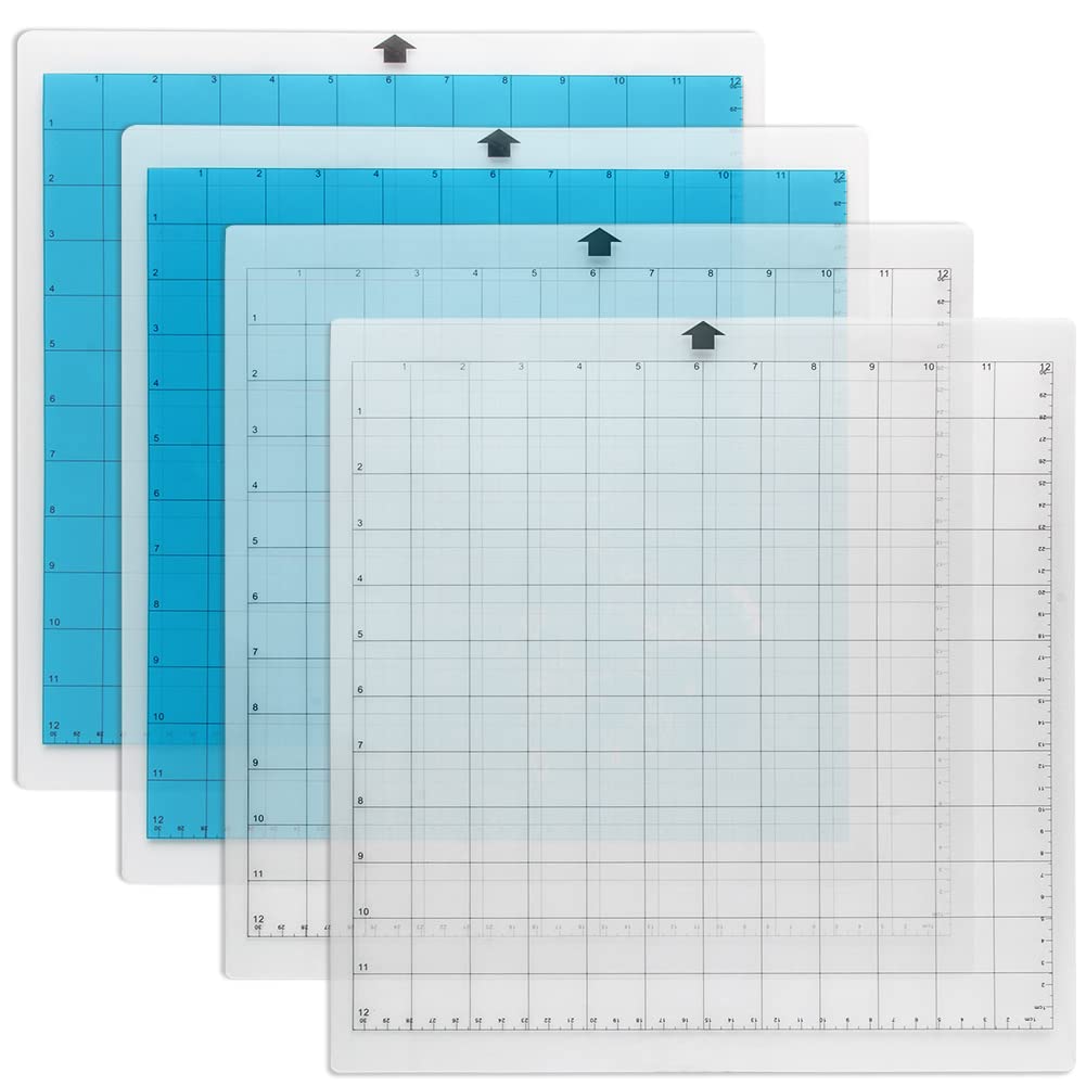 WIWAPLEX Cutting Mat for Silhouette Cameo, Standardgrip 12x12Inch, 4 Pack, Adhesive & Sticky Non-Slip Flexible Gridded Cut Mats, Replacement Vinyl Cutting Mat for Craft