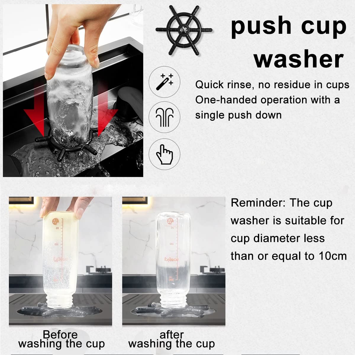 Single Bowl Kitchen Sinks With Cup Washer ,Single Bowl Stainless Steel Workstation Bar Sink with Glass Rinser, for home Hotel Cafe Restaurant,black