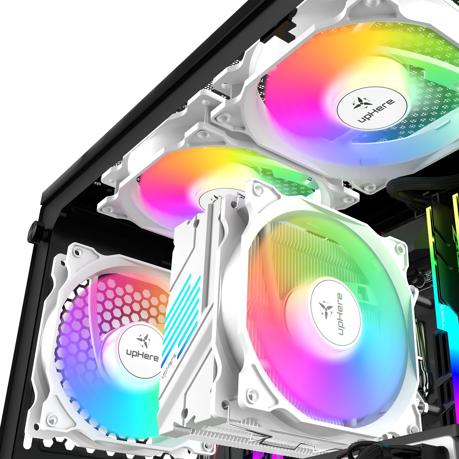 upHere 120mm RGB Case Fan,Quiet Edition High Airflow Adjustable Color LED Case Fan for PC Cases, CPU Coolers,Radiators System,5-Pack,Black Edition/C8123-5