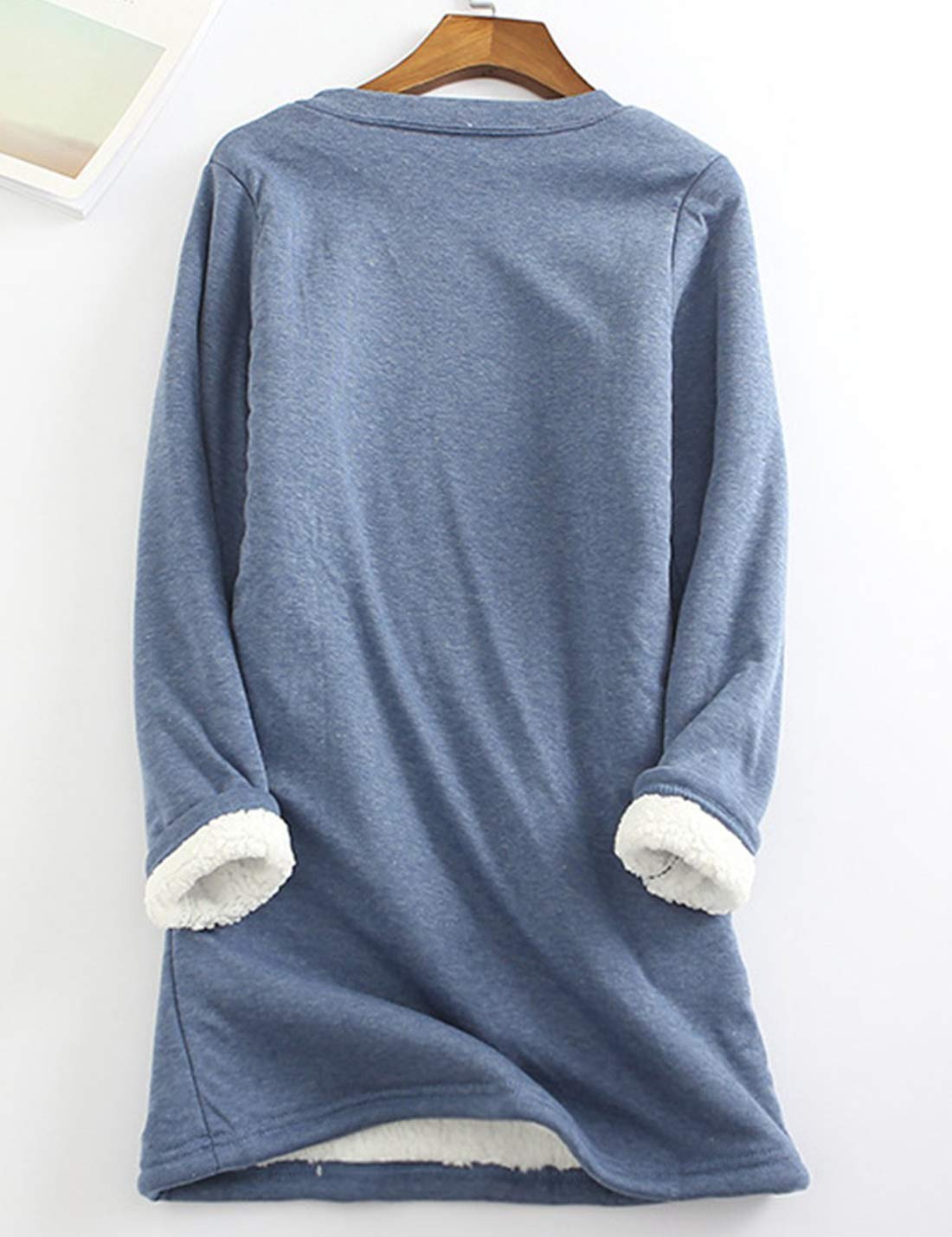 Yeokou Women Warm Sherpa Lined Fleece Crewneck Sport Sweatshirt Pullover Loungewear(Blue-S)