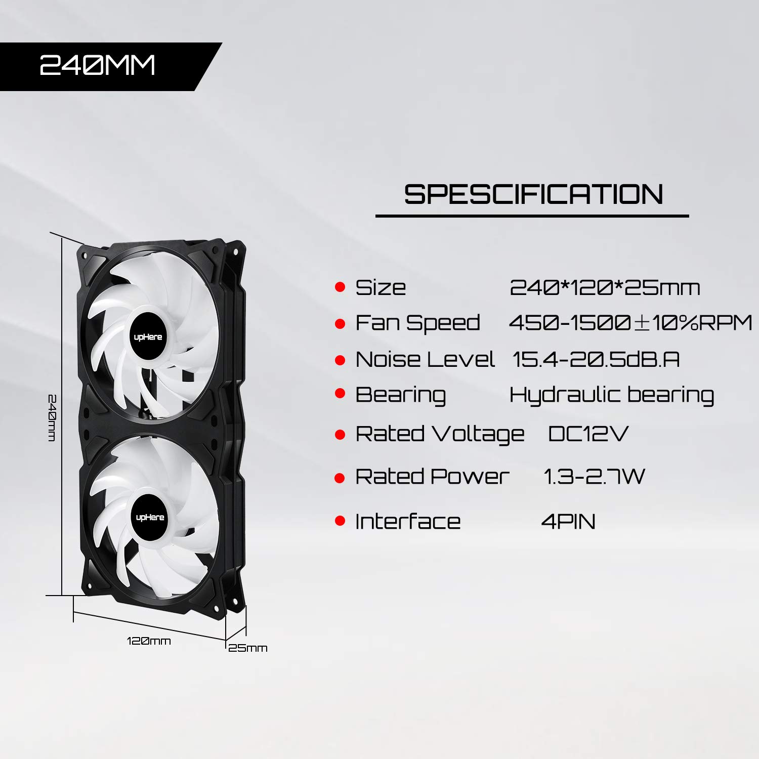 upHere PF240CF 240mm Quiet Edition High Airflow Colorful LED Case Fan,Hydraulic Bearing,Cable Management and PWM Control Fan