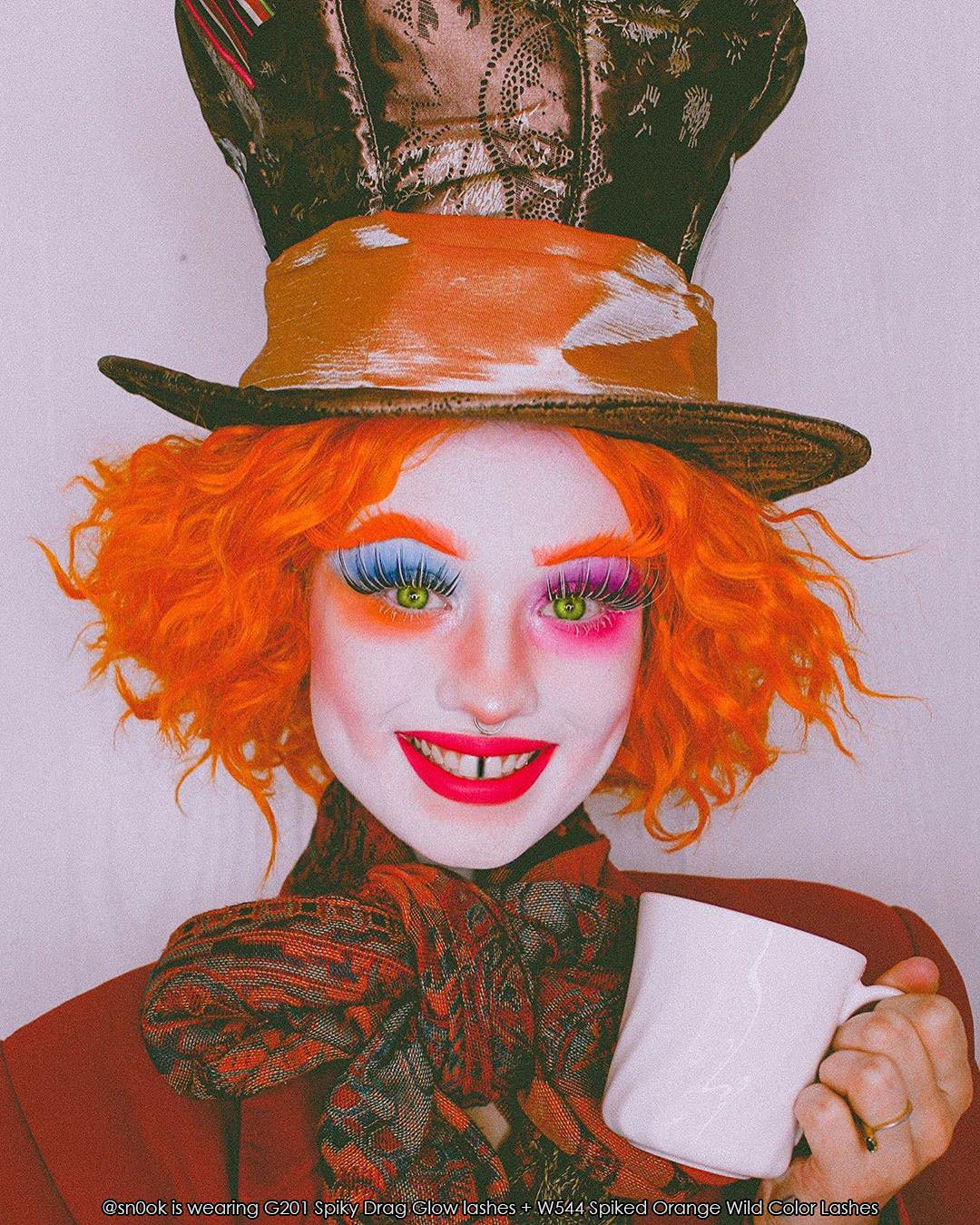 Spiky Neon Orange Color Drag Lashes for Pride, Halloween, Dance, Rave, Costume