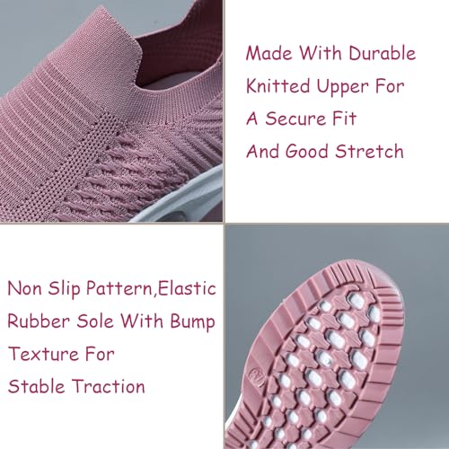 Women's Knitted Mesh Slip On Sock Sneakers,Breathable Upper Lightweight Platform Walking Nursing Shoes with Arch Support for Plantar Fasciitis (Grey,9)