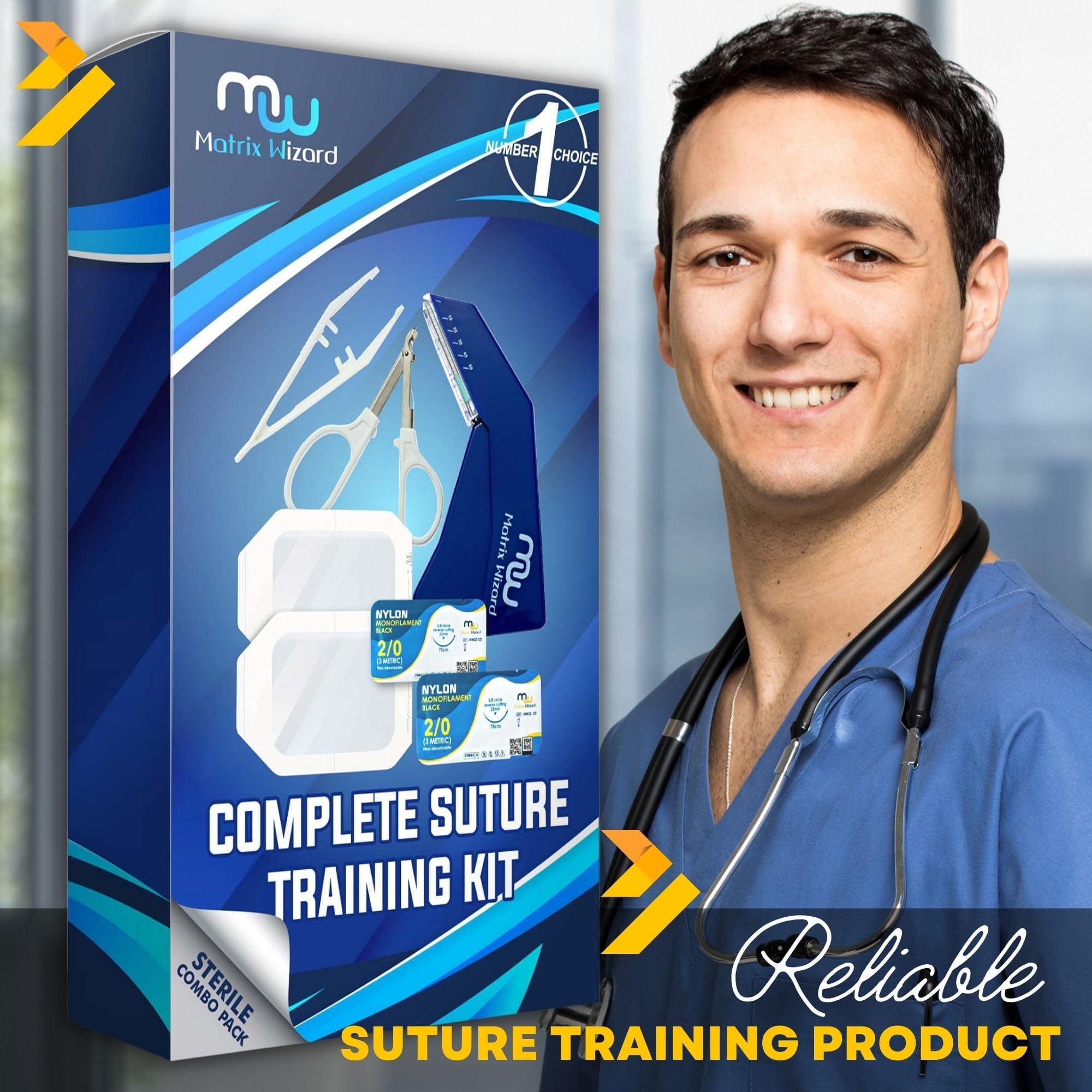 Sutures Thread with Needle, Disposable Stapler, Waterproof Adhesive Film Plus Remover Instrument -Complete Suture Training Kit - Emergency Survival First Aid Practice Demo, Vet Use
