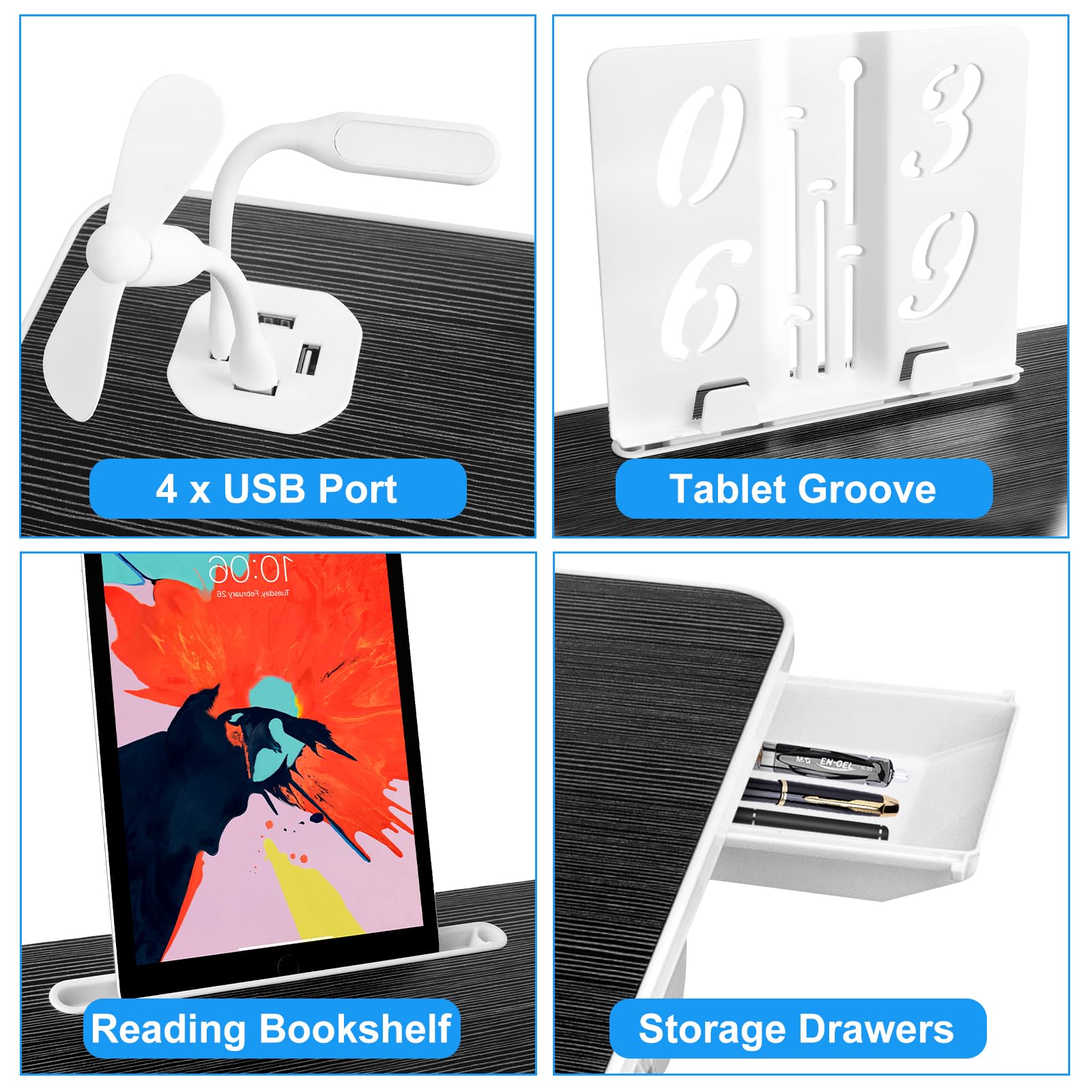 YOUXLGD Bed Desk for Laptop, Adjustable Laptop Desk with Foldable Legs Storage Drawer,Lap Desk for Laptop, Portable Lap Desk for Writing Working Reading Eating