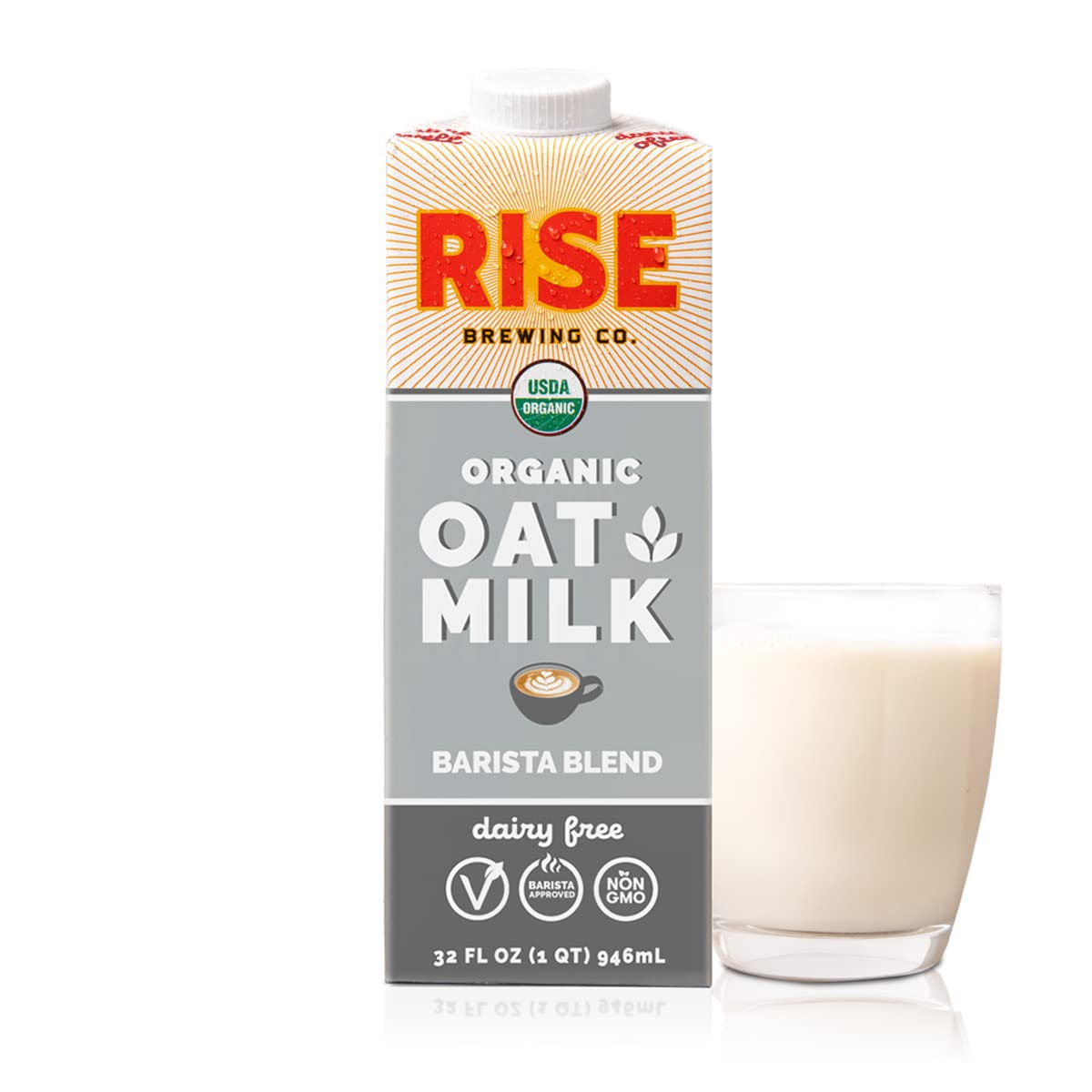 RISE Brewing Co. Barista Blend Oat Milk, USDA Organic & Non-GMO, Vegan & Non-Dairy, 32 fl. oz. Cartons (6 pack)