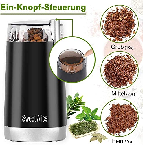 Sweet Alice Coffee Grinder Electric Quiet Coffee Bean Blade Grinders Stainless Steel for Spice Herbs Nuts Cereals Grain Mills