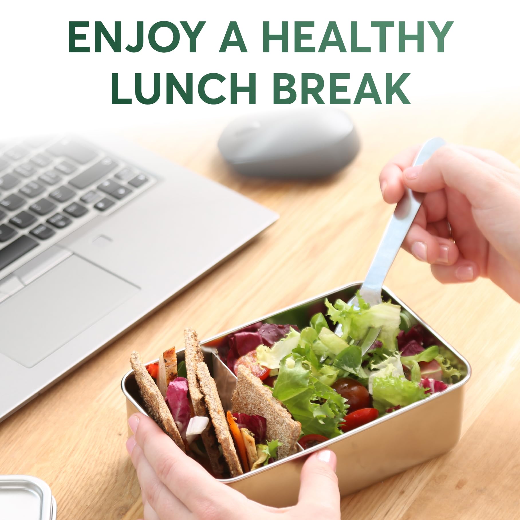 Umami Stainless Steel Bento Box Adult w/Fork & Divider, Microwave Safe (Yes!) & Dishwasher Safe, 100% Leakproof, Large Stainless Steel Metal Lunch Container for Adults