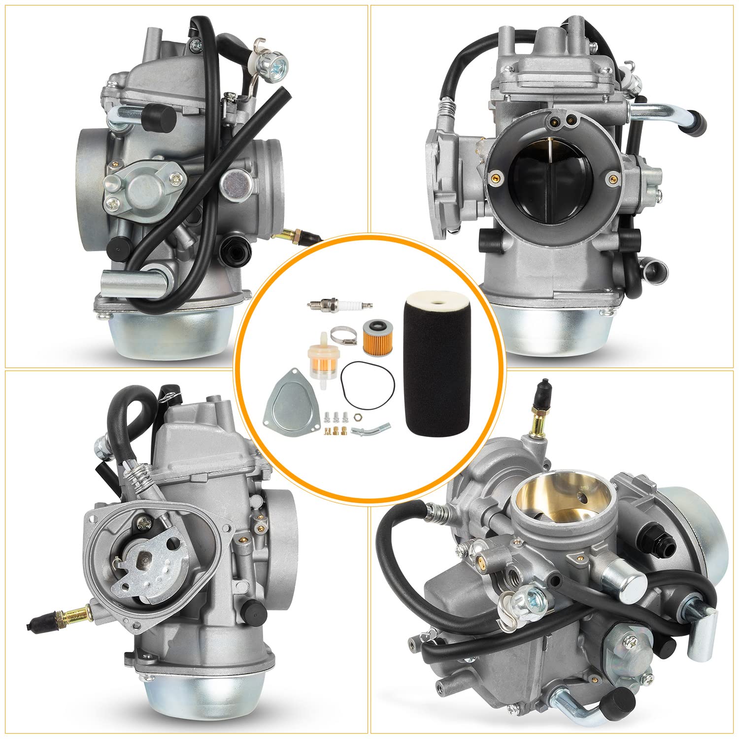 YFM660 Carburetor Carb With Oil Filter & Spark plug Compatible with 2002-2008 Yamaha Grizzly 660 4-Stroke Engine Replace PD42J 1UY-14451-00-00