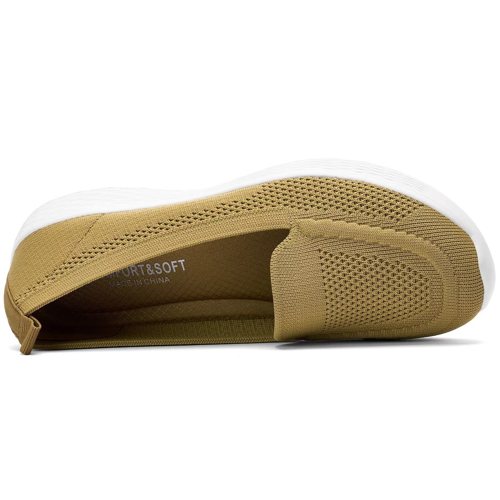 Wryweir Women's Slip on Walking Shoes Comfortable Knit Loafers Lightweight Nurse Sneakers, Khaki US 5.5