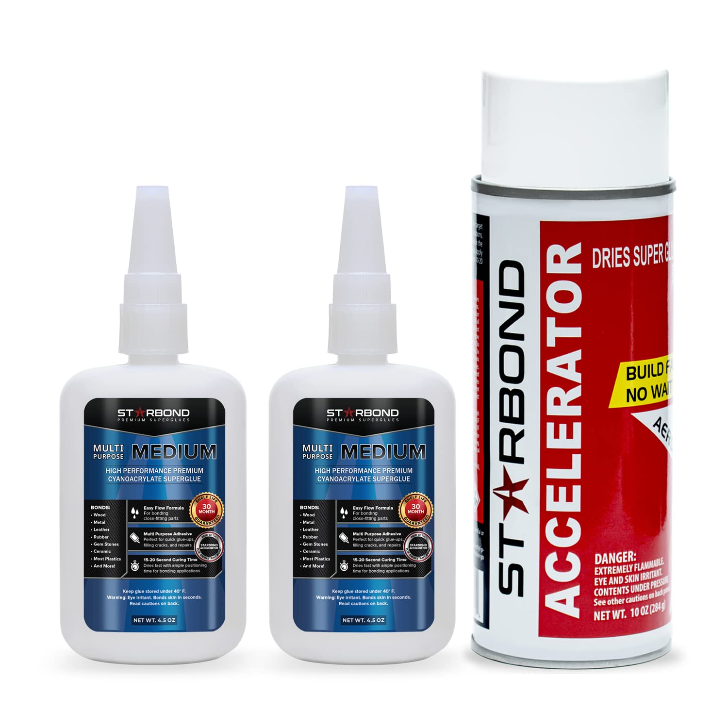 Starbond 4.5 oz. Medium CA Glue with 10 oz. Activator Bundle (Premium Cyanoacrylate Super Glue) for Quick Glue-ups. Woodworking, Woodturning, Hobby Models (2 x 4.5 oz)