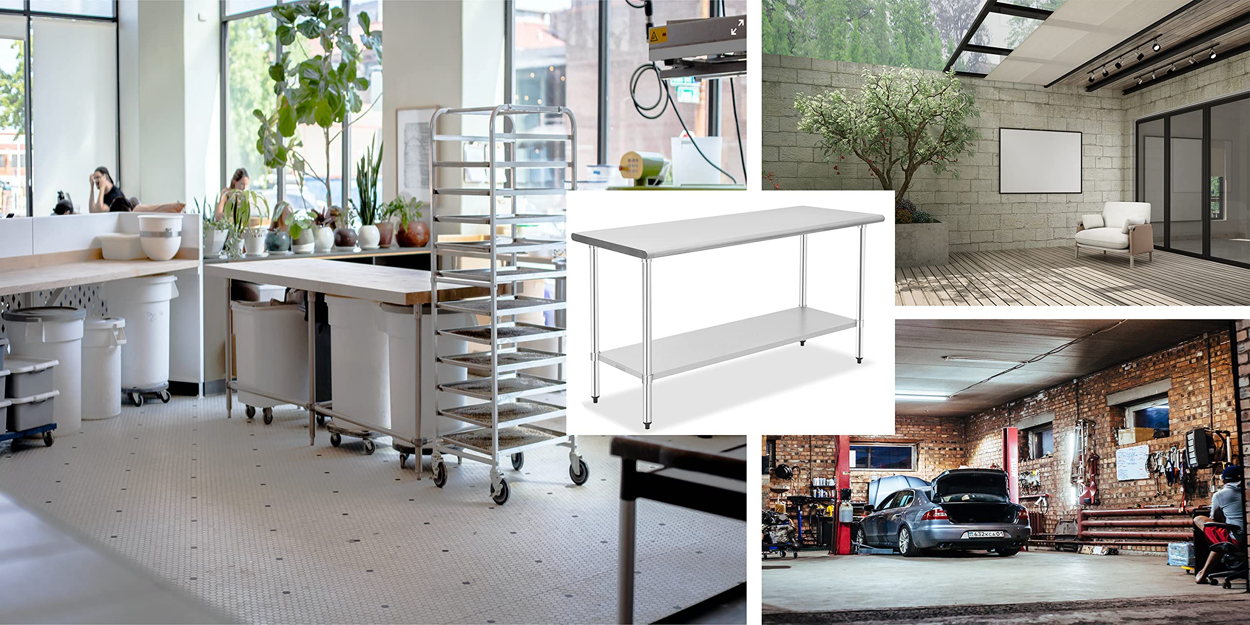STEELBUS 33''x20'' Movable Dinning Cart table,Metal kitchen food prep work table with 2 big caster,pizza oven table,grill table indoor & outdoor