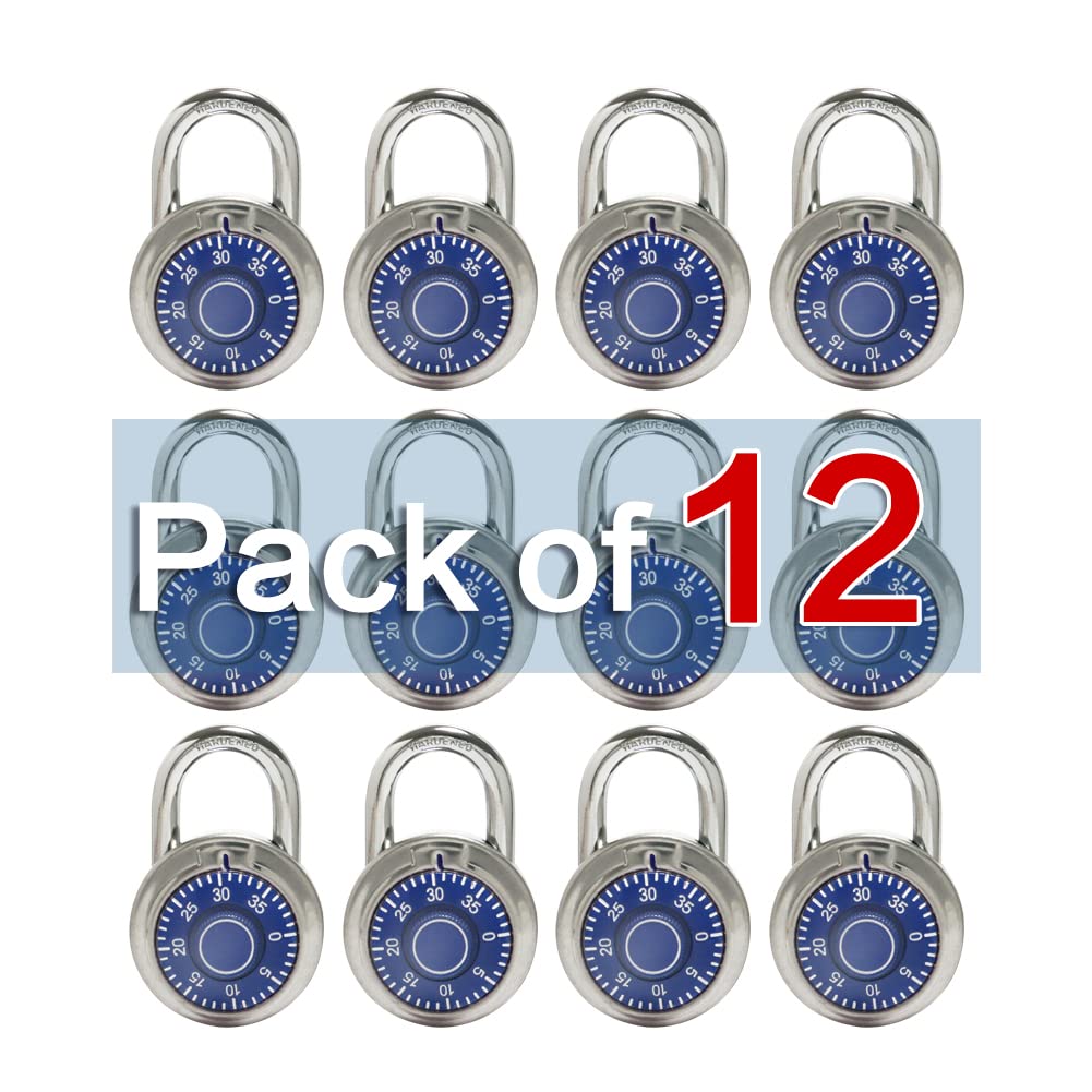 Standard Dial Combination Lock 2 inch Wide, Blue Turnplate, Pack of 12; Lock for School, Employee, Gym Sports Locker Case, Toolbox, Fence and so on