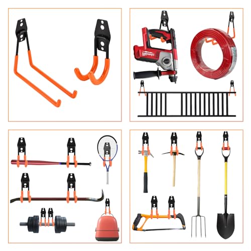 Rlipily 30 Pack Garage Hooks Steel Heavy Duty Garage Storage Hooks Utility Steel Wall Mount Garage Hanger&Organizer for Bikes,Garden Tools, Ladders, Bulk Items,Ropes and More Equipment