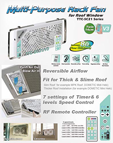 TITAN Silent Roof Fan 12V DC 140mm Double Reversible Roof Window Fan with Wireless Controller for RV Motorhome -TTC-SC21/V3