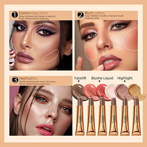 Yeweian 3PCS Liquid Contour Beauty Wand, Liquid Blush Highlighter Makeup Stick with Applicator, Cream Bronzer Stick Natural Matte Finish, Lightweight Blendable Cream Contour Highlighter Blush Wand