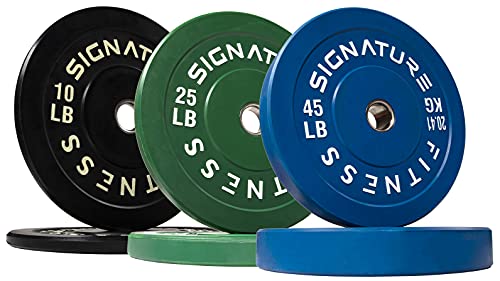 Signature Fitness 2" Olympic Bumper Plate Weight Plates with 7FT Olympic Barbell, 160LB Set with 7FT Barbell, Colored