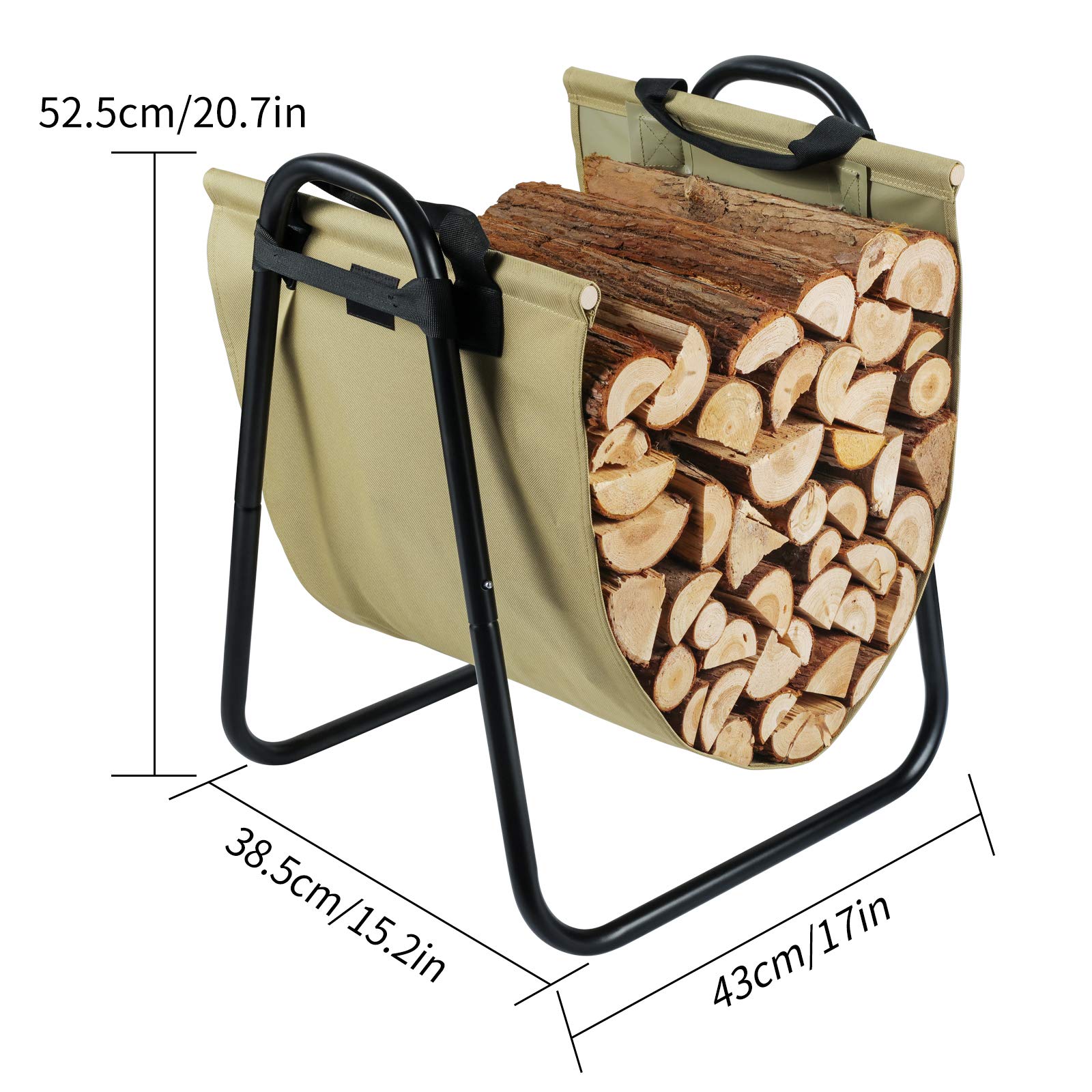 TJ.MOREE Fireplace Log Holder Rack with Canvas Log Carrier for Indoor Outdoor Wood Storage Log Bin Heavy Duty (Olive Drab Faded)