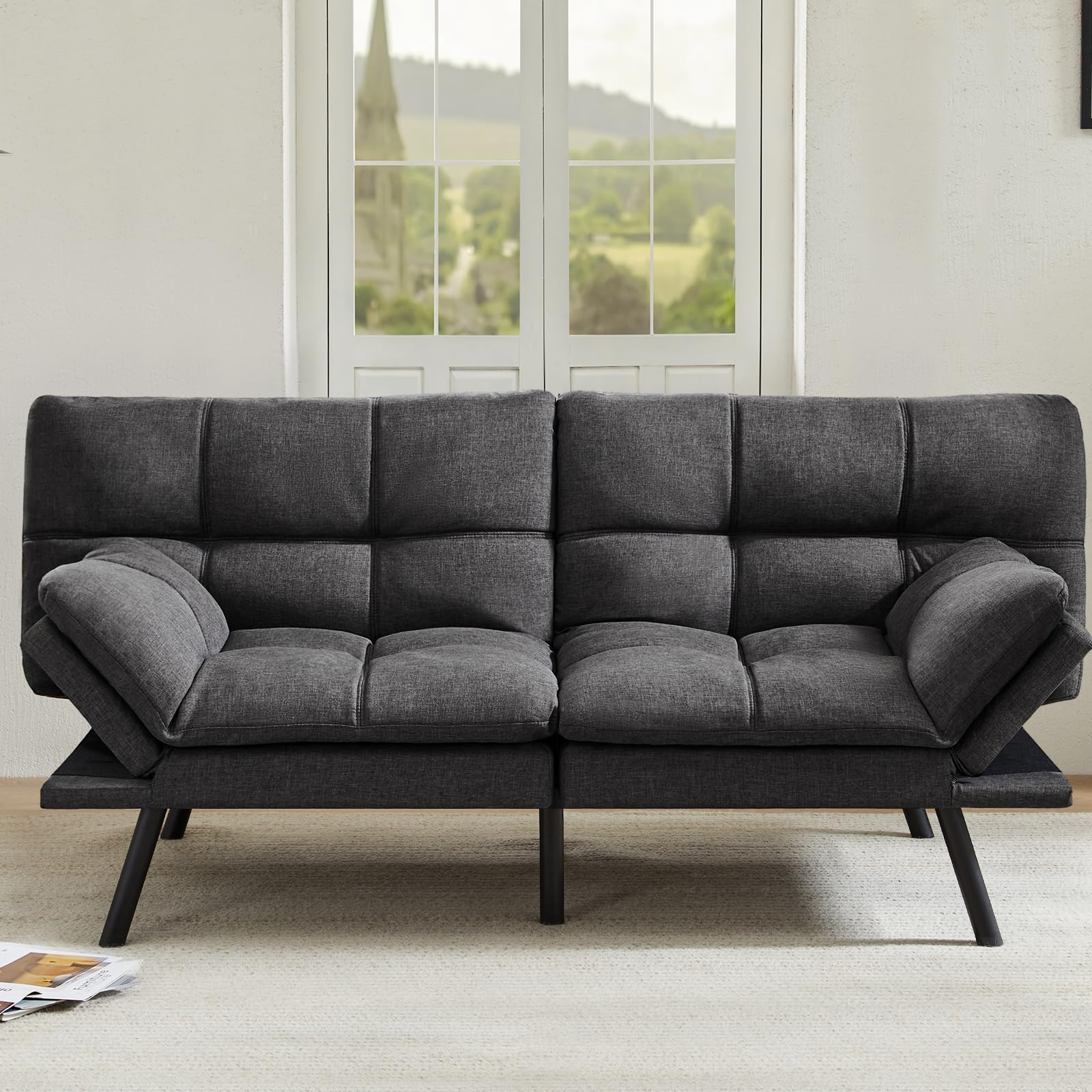 Sweetcrispy Futon Sofa Bed Sofá Cama para Sala Futon Couch Bed Sofas Sleeper, Modern Convertible Futon for Living Room, Small Loveseat for Apartment Office, Folding Adjustable Recliner