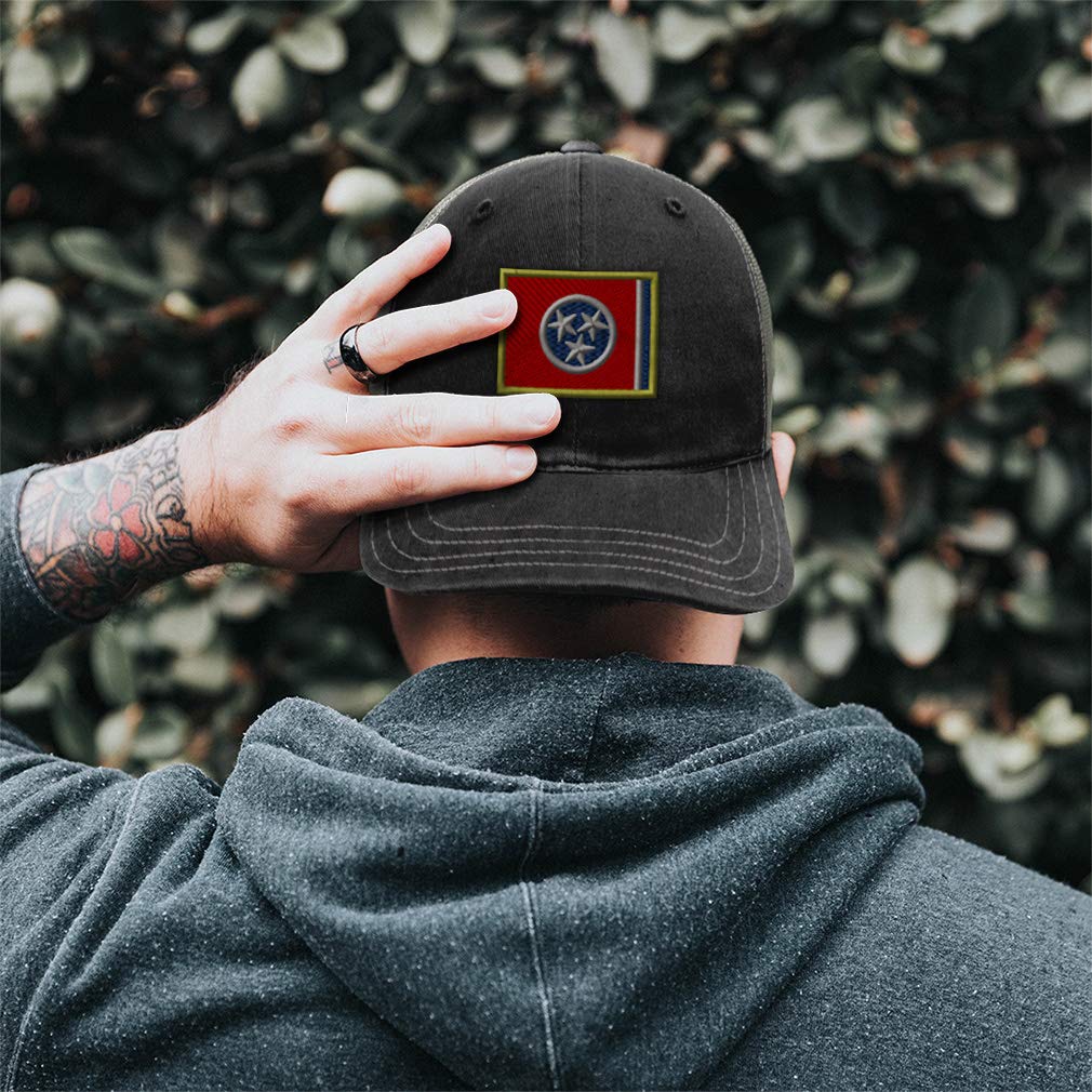 Trucker Hat Richardson Tennessee State Flag Embroidery State Name Cotton Soft Mesh Cap Snaps - Black/Charcoal, Design Only