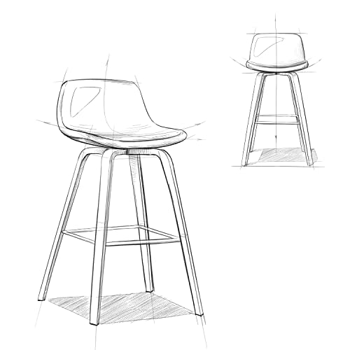 SIMPLIHOME Randolph 26 Inch Mid Century Modern Bentwood Counter Height Stool (Set of 2) in Medium Blue Linen Look Fabric, For the Dining Room and Kitchen