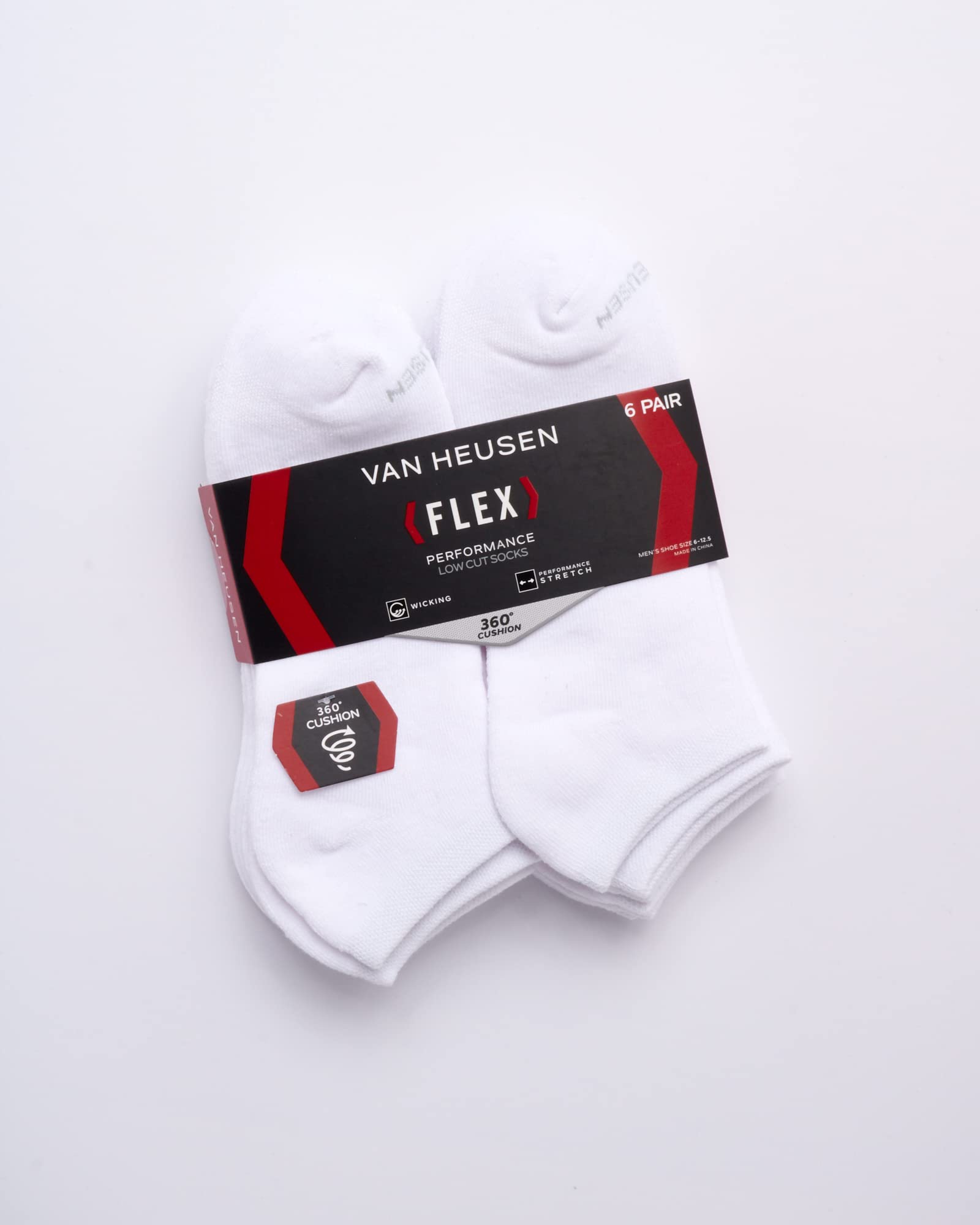 Van Heusen Men's Socks - Athletic Cushion Low Cut Ankle Socks (6 Pack), Size 6-12.5, White