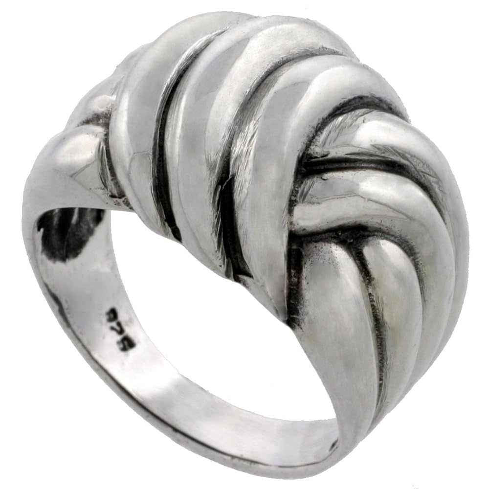 Sterling Silver Rope Wrapped Dome Ring 3/4 inch wide size 7.5