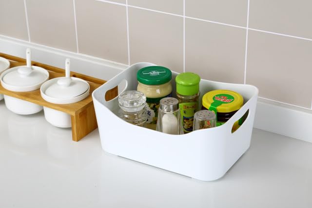 YBMHOME OPEN BIN STORAGE BASKET KITCHEN PANTRY, BATHROOM VANITY, LAUNDRY, HEALTH AND BEAUTY PRODUCT SUPPLY ORGANIZER, UNDER CABINET CADDY 2153 (Medium, White)