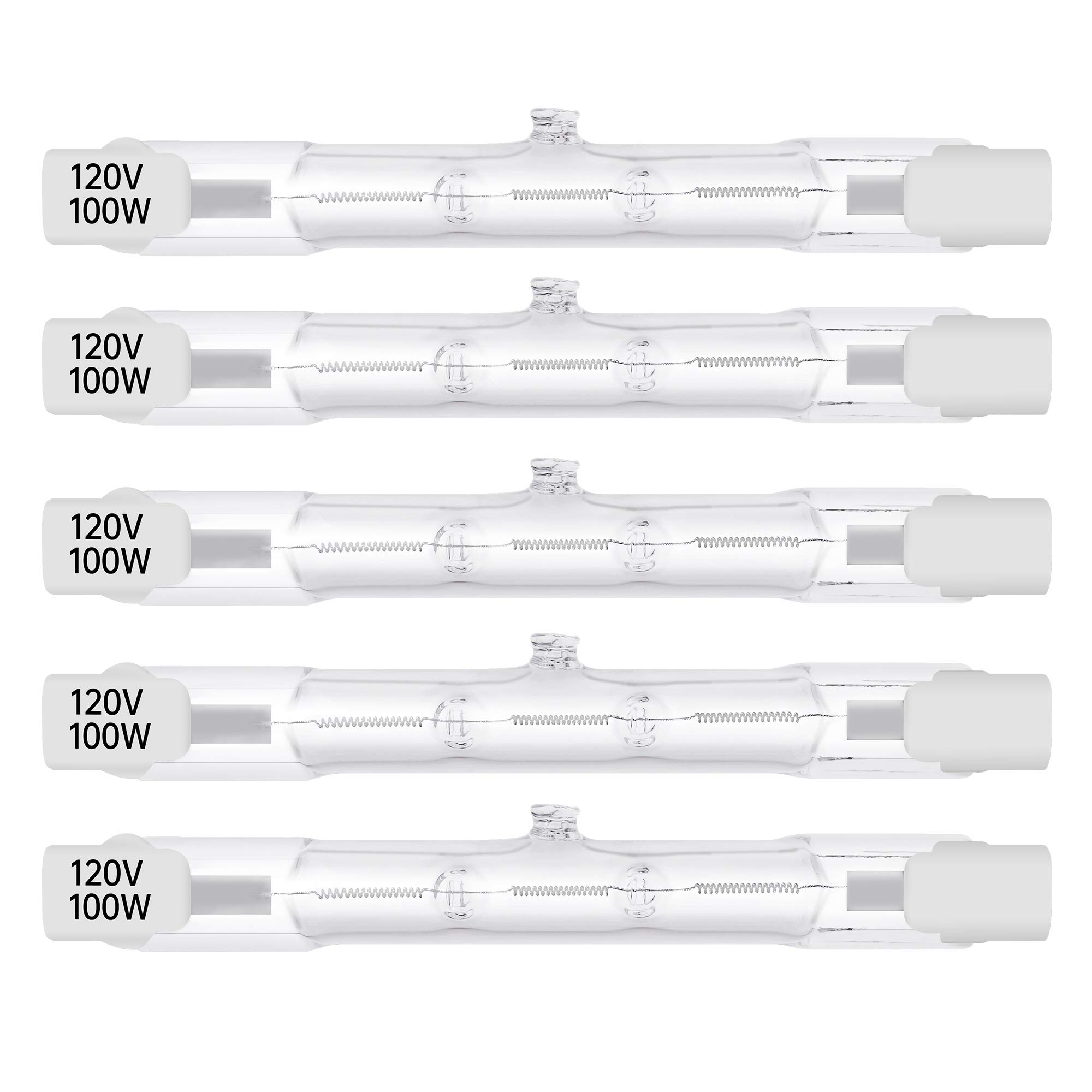 XBOCMY 5 Pack Halogen R7S 78mm T3 100W Dimmable 1050lm J-Type 120V R7S Base Warm White 2700K Double Ended Halogen Light Bulbs for Work, Security, Landscape Lights, Floor Lamps