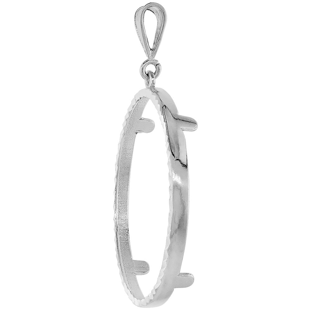 Sterling Silver Dollar Bezel 38 mm Coins Prong Back Diamond Cut Mexican Olympic One Dollar Coin NOT Included