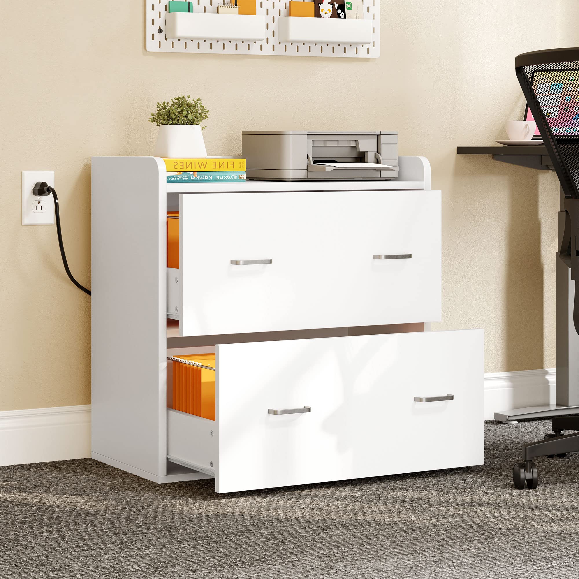 YITAHOME File Cabinet with Charging Station, Large Lateral Filing Cabinet for Home Office, White