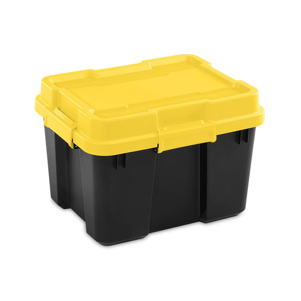 Sterilite 18319Y04 20 Gallon Heavy Duty Plastic Storage Container Box with Lid and Latches, Yellow/Black (4 Pack)