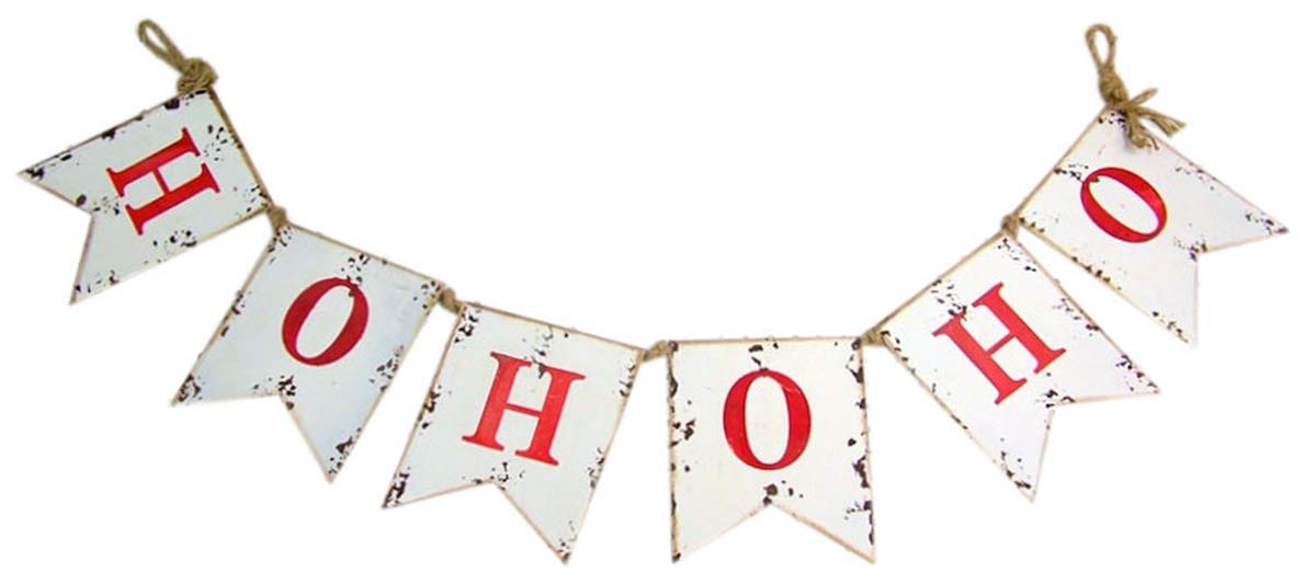 Wowser Distressed Painted Metal Ho Ho Ho Hanging Decorative Banner Sign, Christmas Seasonal Decoration,62 Inch