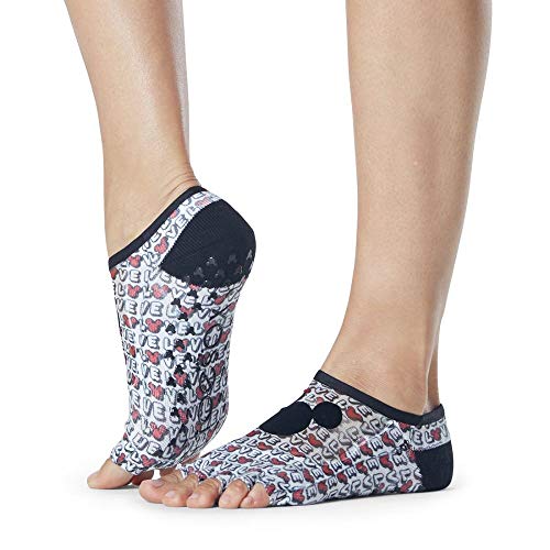 toesox Grip Pilates Barre Socks β Non Slip Luna Half Toe for Yoga & Ballet, Small, Love Mickey