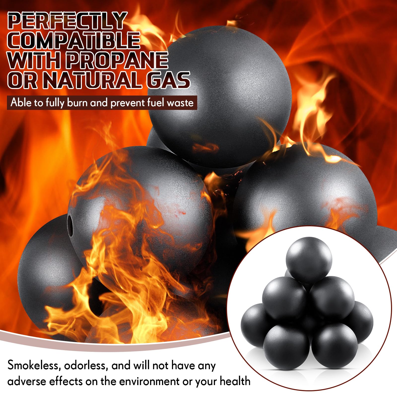 Suzile 50 Pcs Fire Ceramic Balls Bulk 3 Inch and 4 Inch Double Size Round Ceramic Fire Stones Rock Set for Indoor and Outdoor Fire Pit Fire Bowl Fireplaces Accessory, 2 Sizes, Black