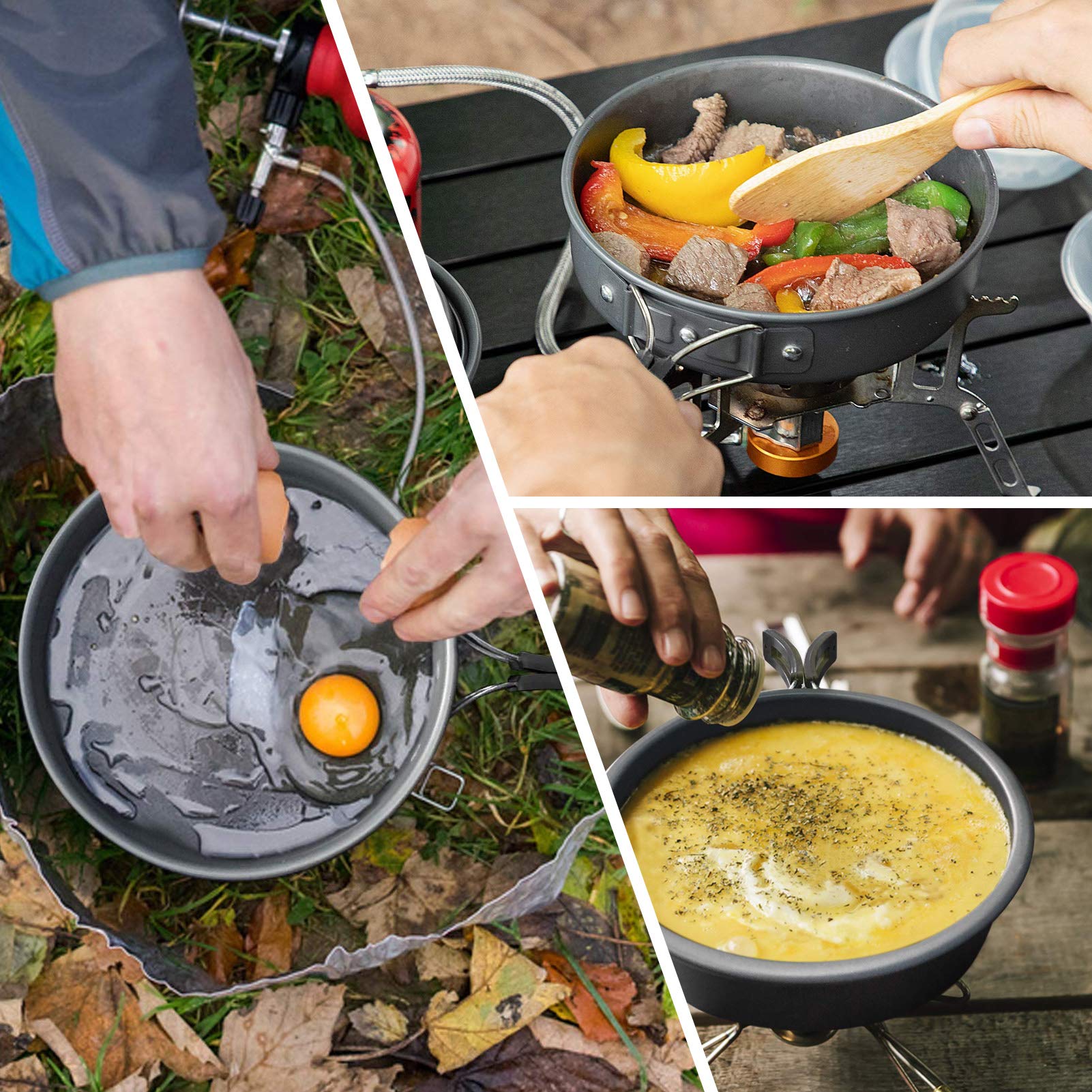 Swiftrans Aluminum Outdoor Camping Cookware Set, Folding Cookset Camping Teapot and Pans Set Equipment,Lightweight Pots, Pans with Mesh Set Bag for Backpacking, Hiking, Picnic