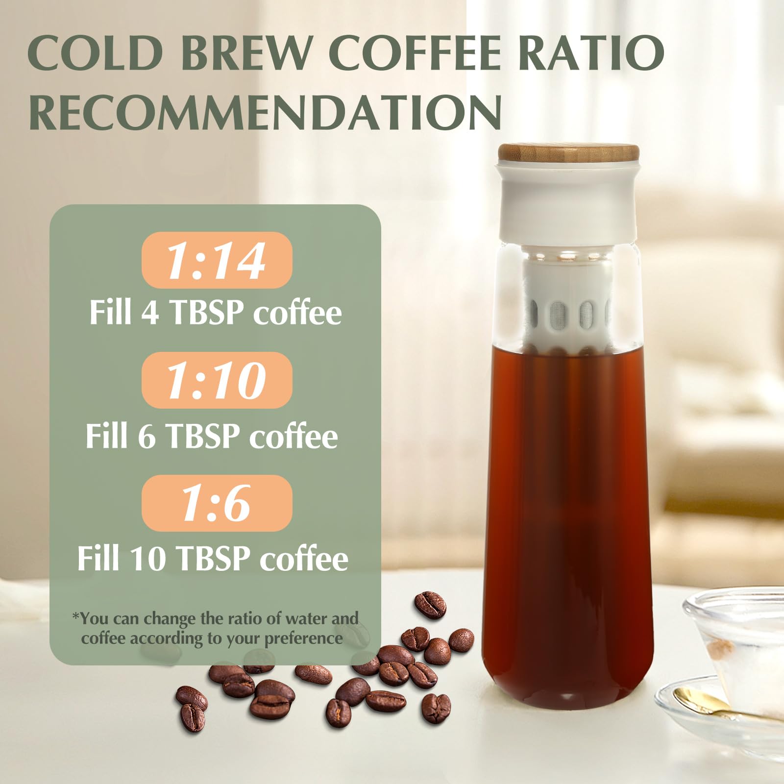 STFALI Cold Brew Coffee Maker - 1 qt, Cold Brew Maker with Durable Glass Pitcher & Double-layer Stainless Steel Mesh Filter for Iced Brew Coffee, Iced Tea Glass Water Bottle