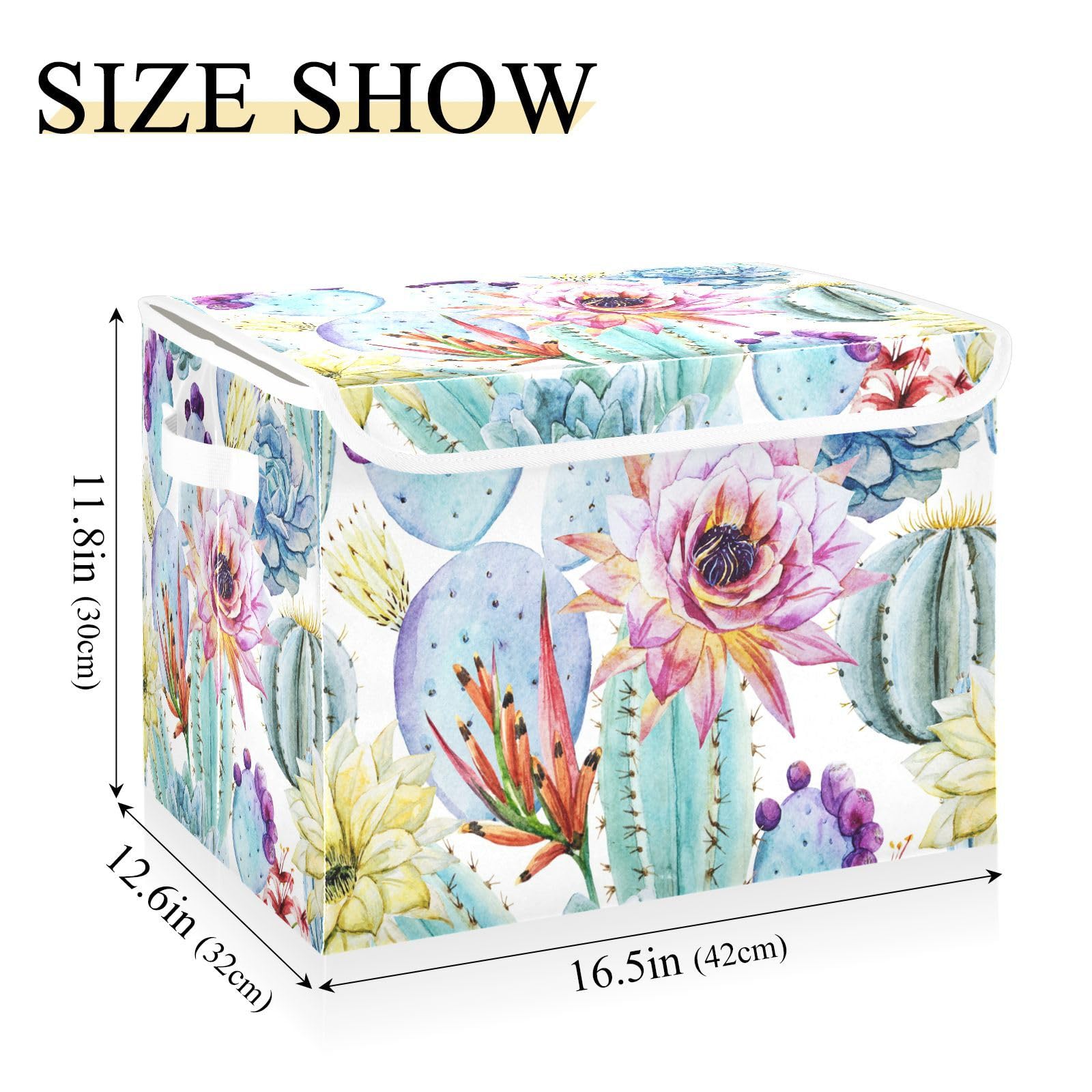 xigua Cactus Storage Bin with Lids Larger Collapsible Decorative Cube Storage Bins with Handles Divider for Bedroom Closet Living Room