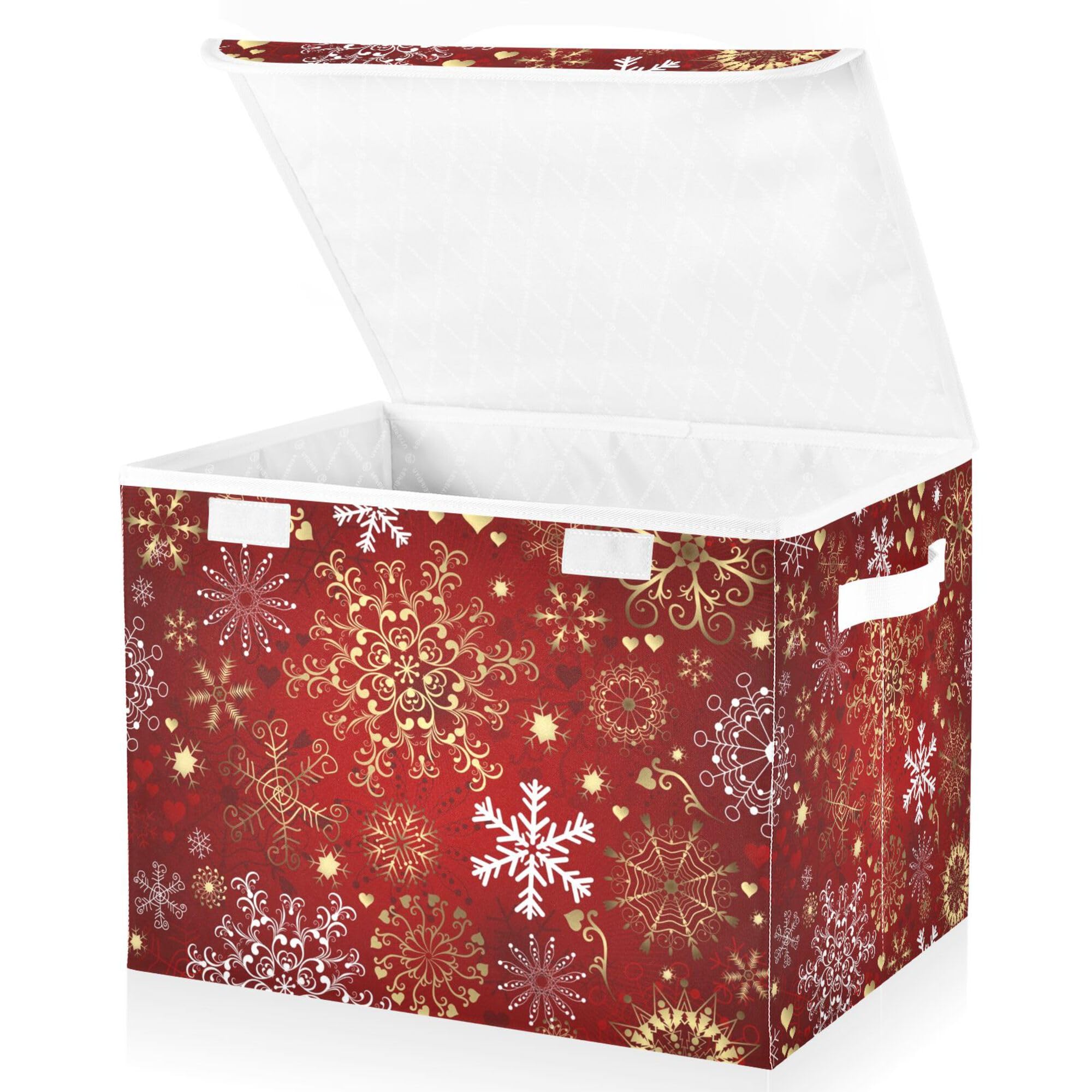 xigua Christmas Snowflakes Storage Bins with Lids and Carrying Handle,Foldable Storage Boxes Organizer Containers Baskets Cube with Cover for Home Bedroom Closet Office Nursery