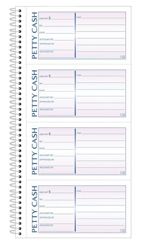 TOPS Spiral Petty Cash Receipt Book, 2-Part, Carbonless, 4 Messages per Page, 200 Sets per Book (4109)