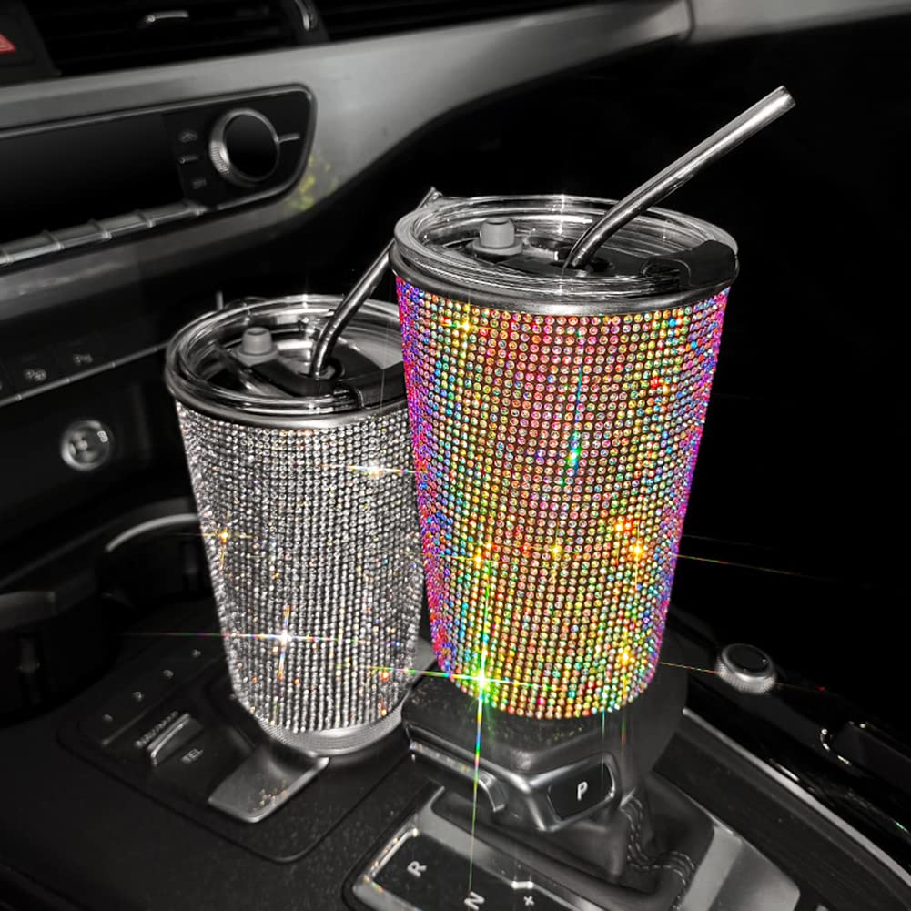 Zcargel Bling Drink Coffee Mug, Crystal Drink Cup 20 Oz Stainless Steel Straw Coffee Cup Travel Mug Leak-proof Insulated Coffee Mug With Straw Water Cup Straight Cup For Home Office