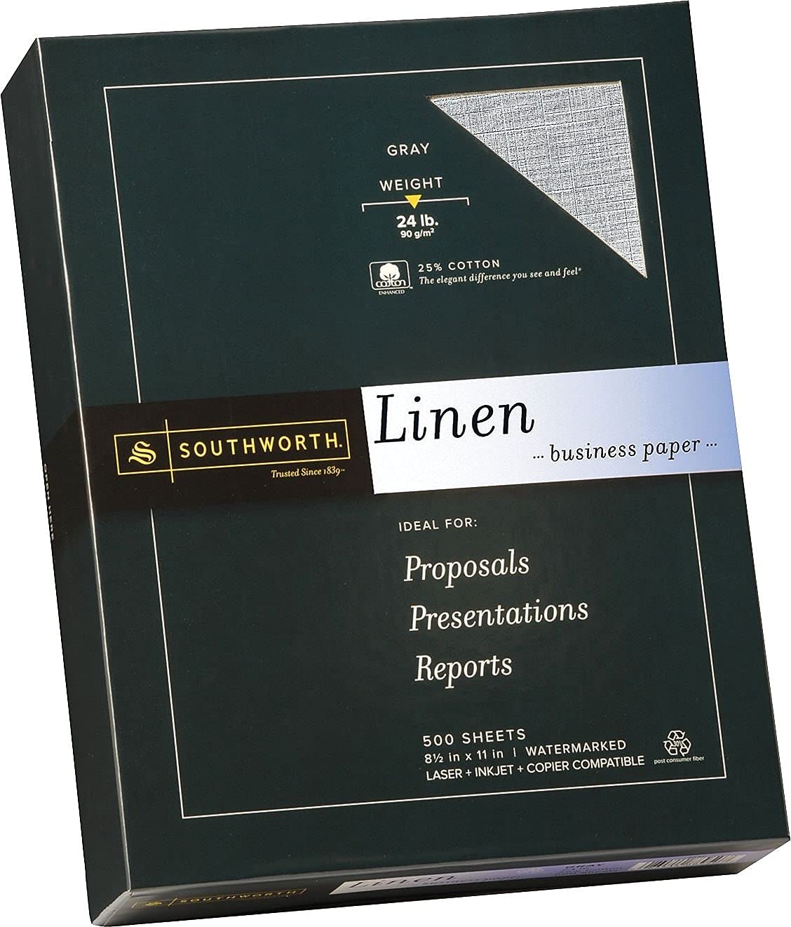 Southworth 574C 25% Cotton Linen Business Paper Gray 24 lbs. 8-1/2 x 11 500/Box FSC