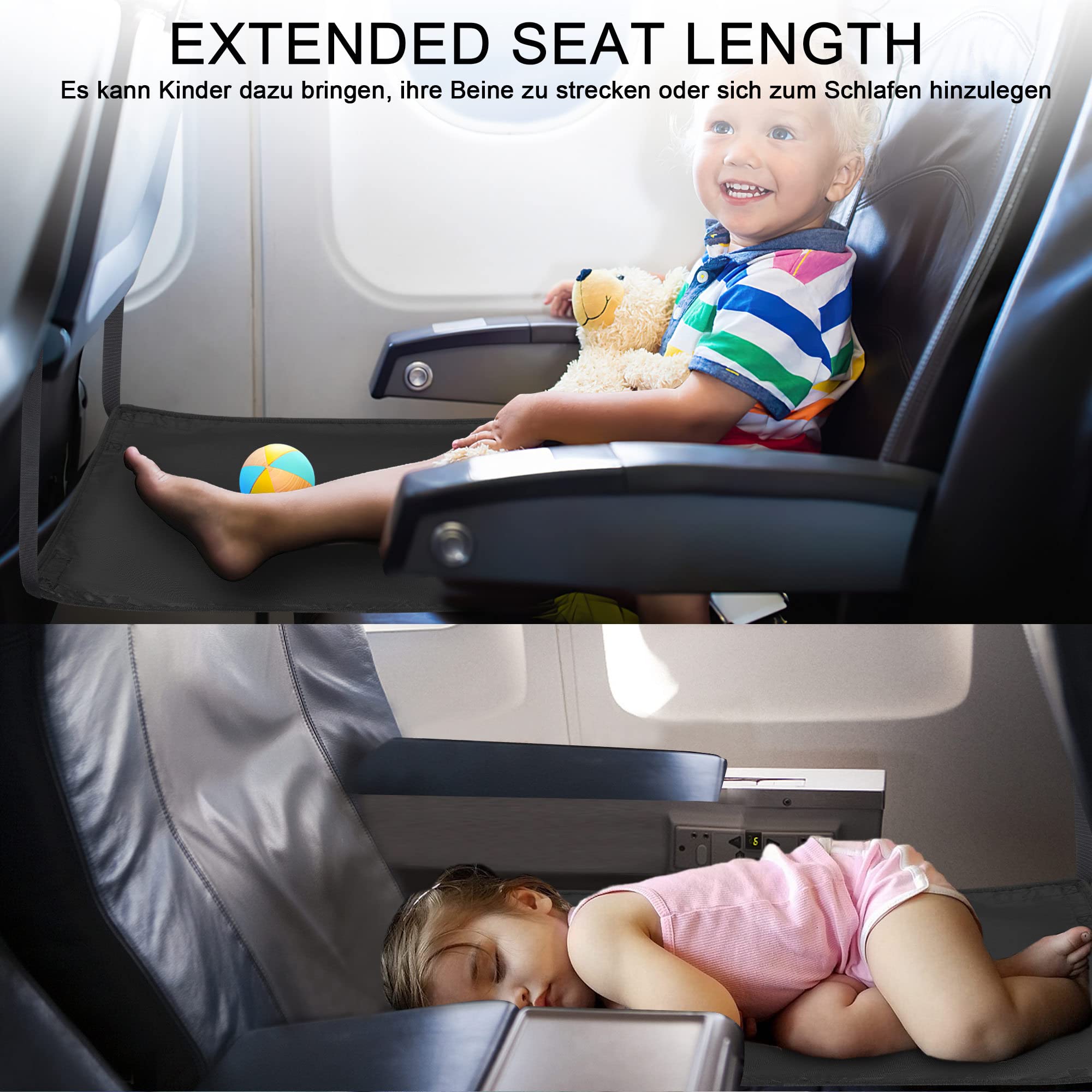 Ximepayu Upgraded Waterproof Airplane Bed for Toddlers, Child Airplane seat Extender, Essential for Babies and Children Airplane Travel, Lightweight and Foldable (Black)