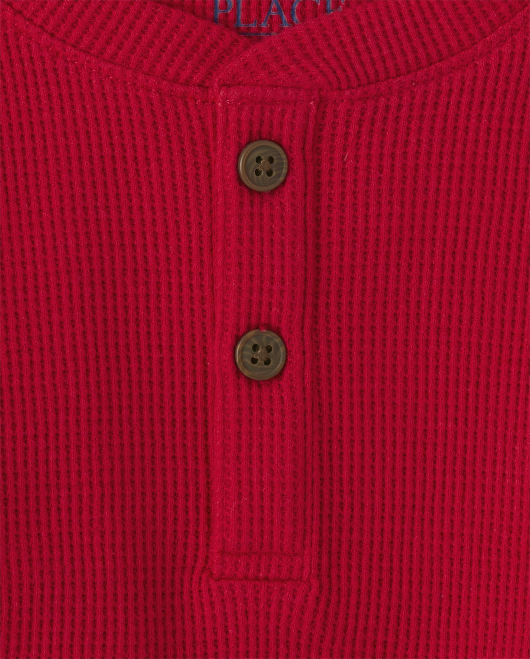 The Children's Place Baby Toddler Boys Long Sleeve Thermal Henley Top, Classic Red, 3T