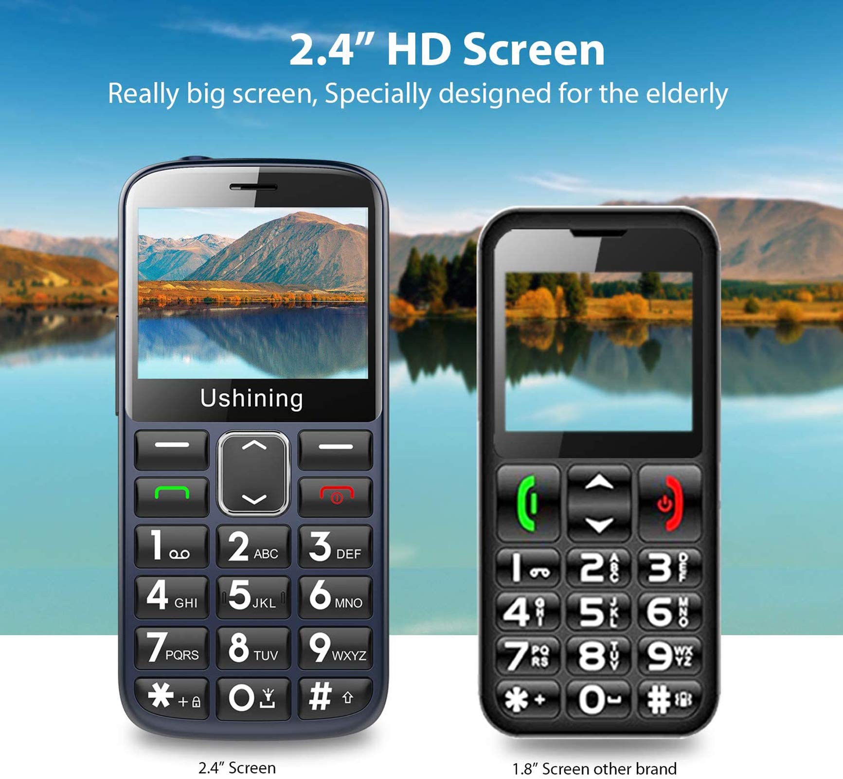 USHINING 3G Senior Unlocked Cell Phone AT&T Big Button Feature Phone Hearing Aids Compatible Easy-to-Use Basic Phone for Elderly with Charging Dock(Black)