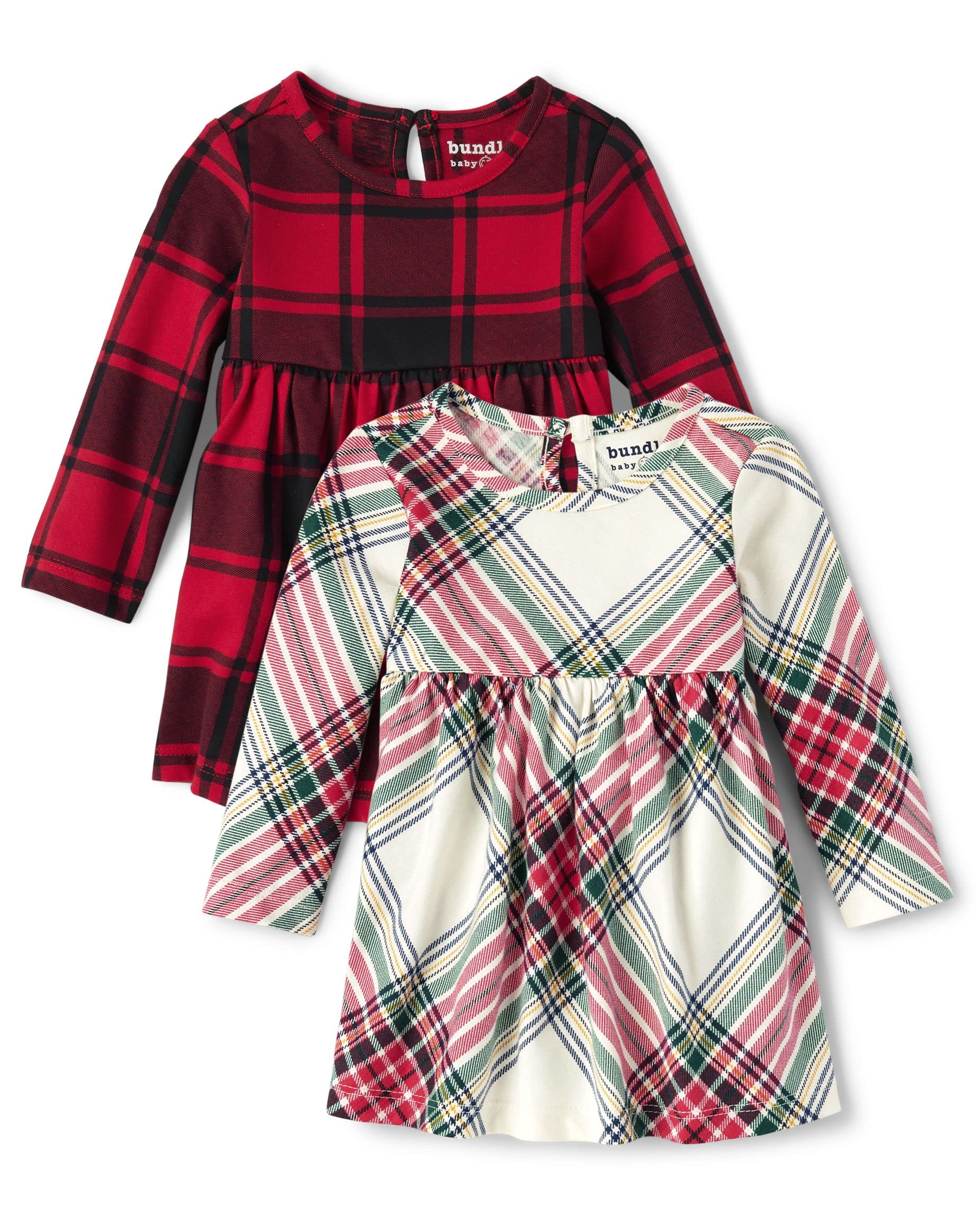 The Children's Place Baby Girls' Long Sleeve 100% Cotton Onesie Bodysuits, Red Plaid/White Stripe, 6-9 Months