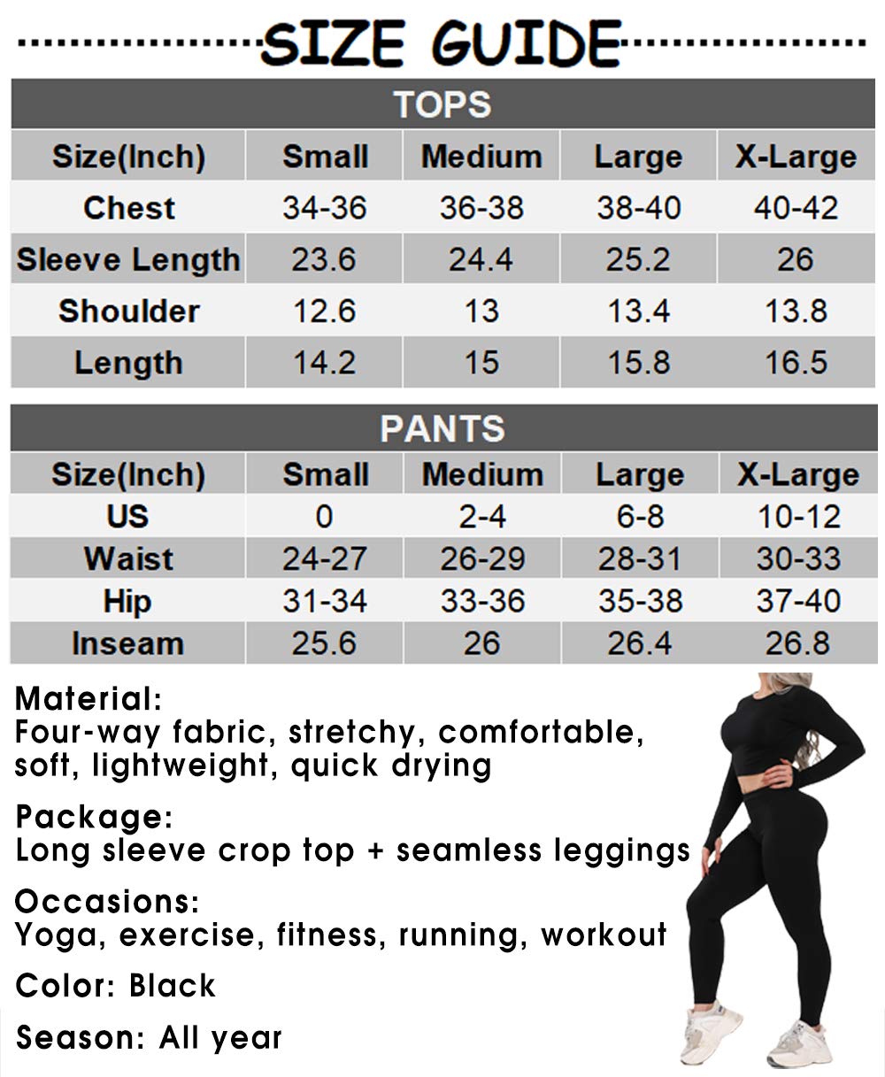 YOFIT Exercise Outfits for Women 2 Pieces Seamless Yoga Outfits Gym Crop Top and Leggings Set Black Tracksuits 2 Piece