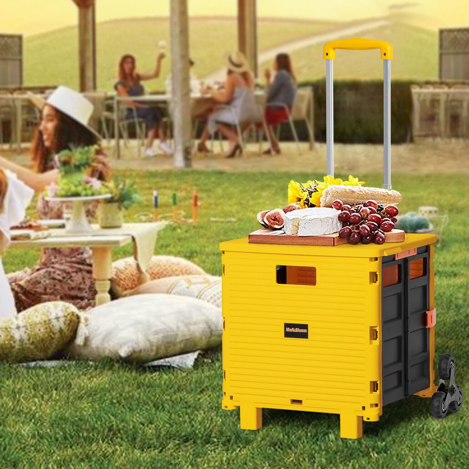 Yellow Collapsible Shopping Cart Foldable Utility Trolley