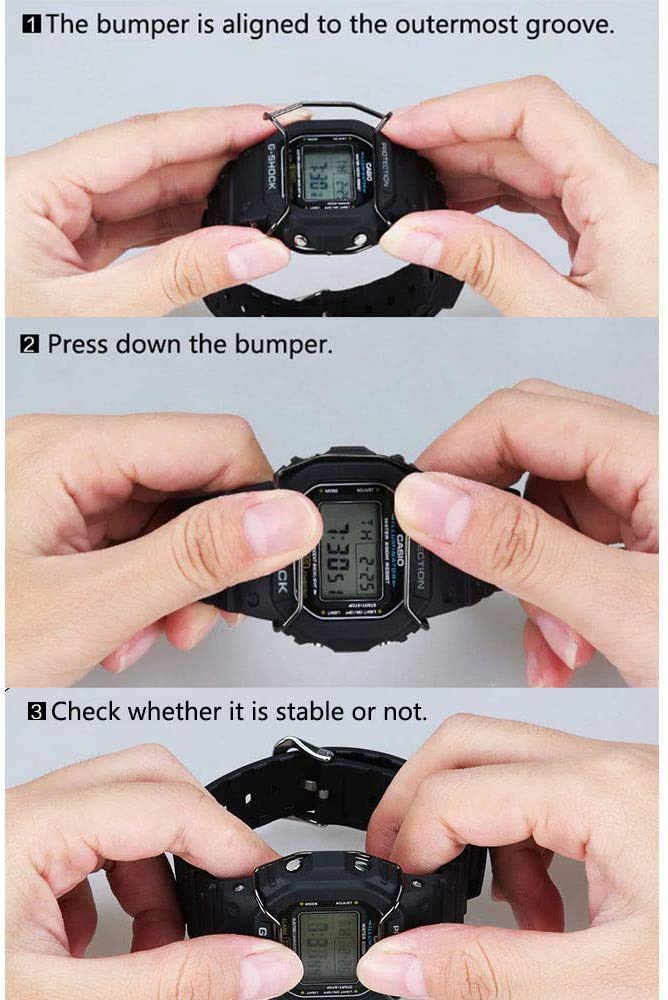 Stainless Steel Watch Protective Bumper Compatible with DW-5700, Wire Watch Guard Protector for Casio DW5700 (Black)